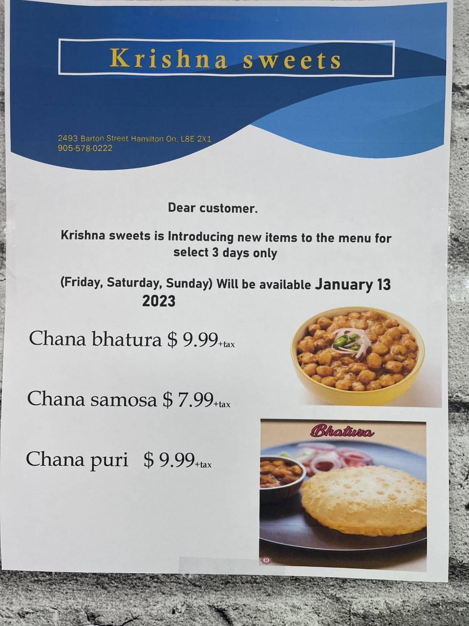 Menu at Krishna Sweets restaurant, Hamilton