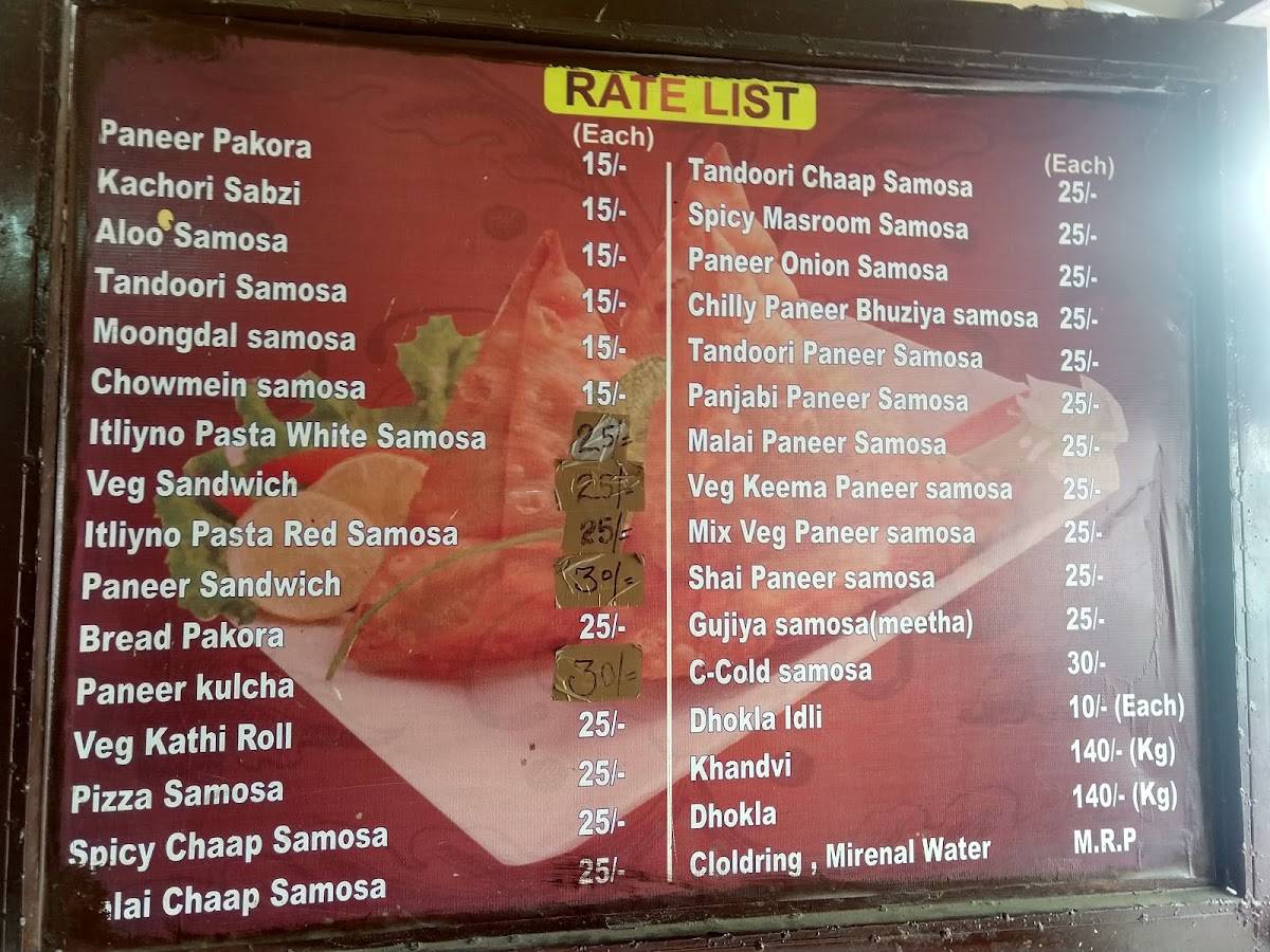 Menu at Kumar Samosa Wala, New Delhi