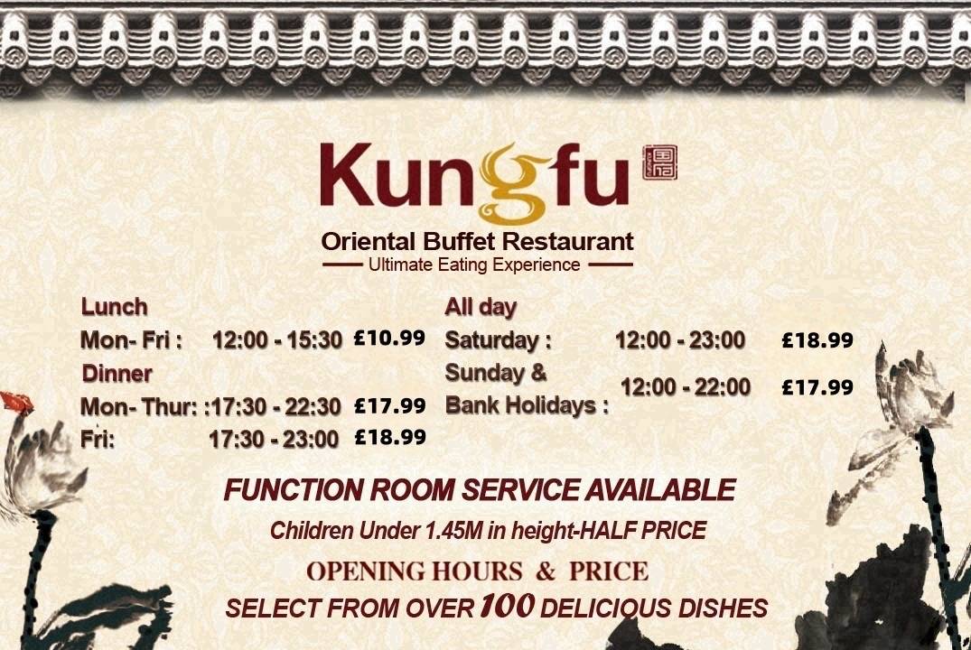 Menu at Kung-fu Oriental Buffet restaurant, Stanwell