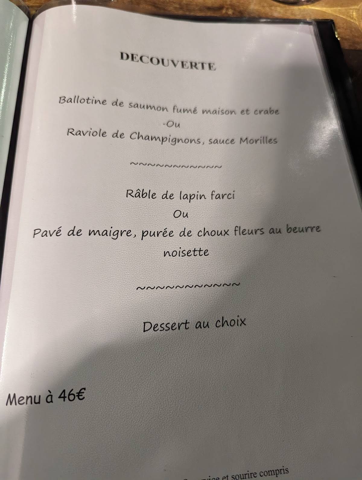 Menu at L'Agape restaurant, Angoulême