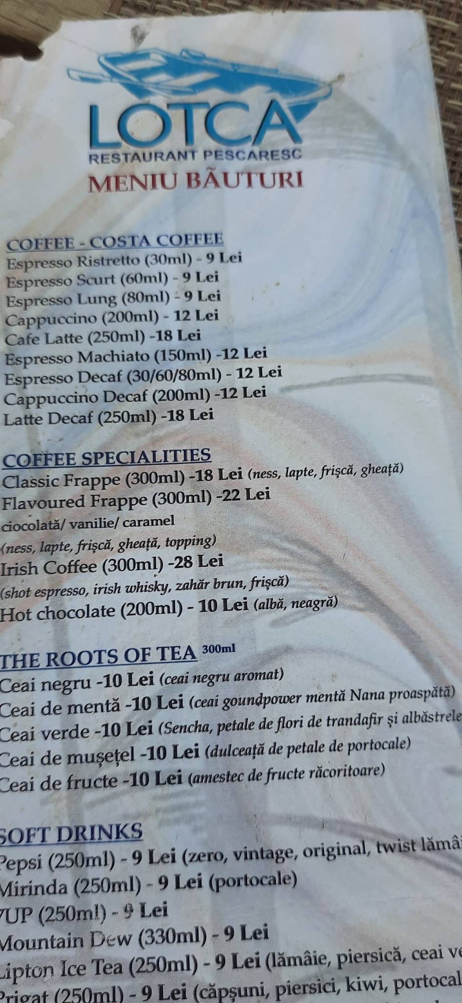 Menu at LOTCA - Restaurant Pescăresc, Năvodari