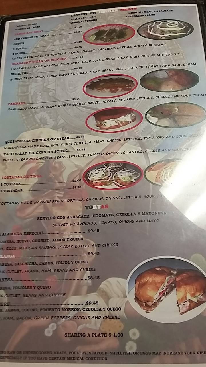 Menu at La Alameda Mexican Restaurant, New Port Richey