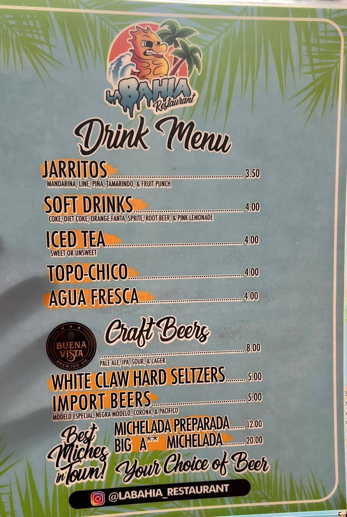 Menu at La Bahia Mexican Restaurant, Monterey