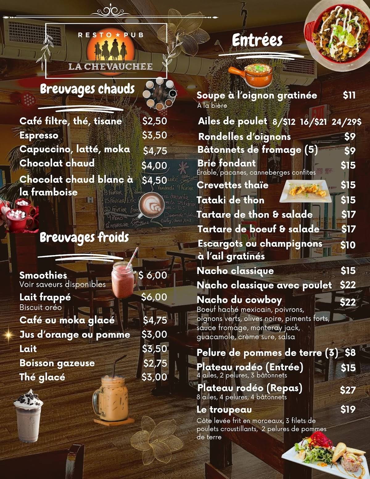 Menu au La Chevauchée Resto-Pub, Bécancour
