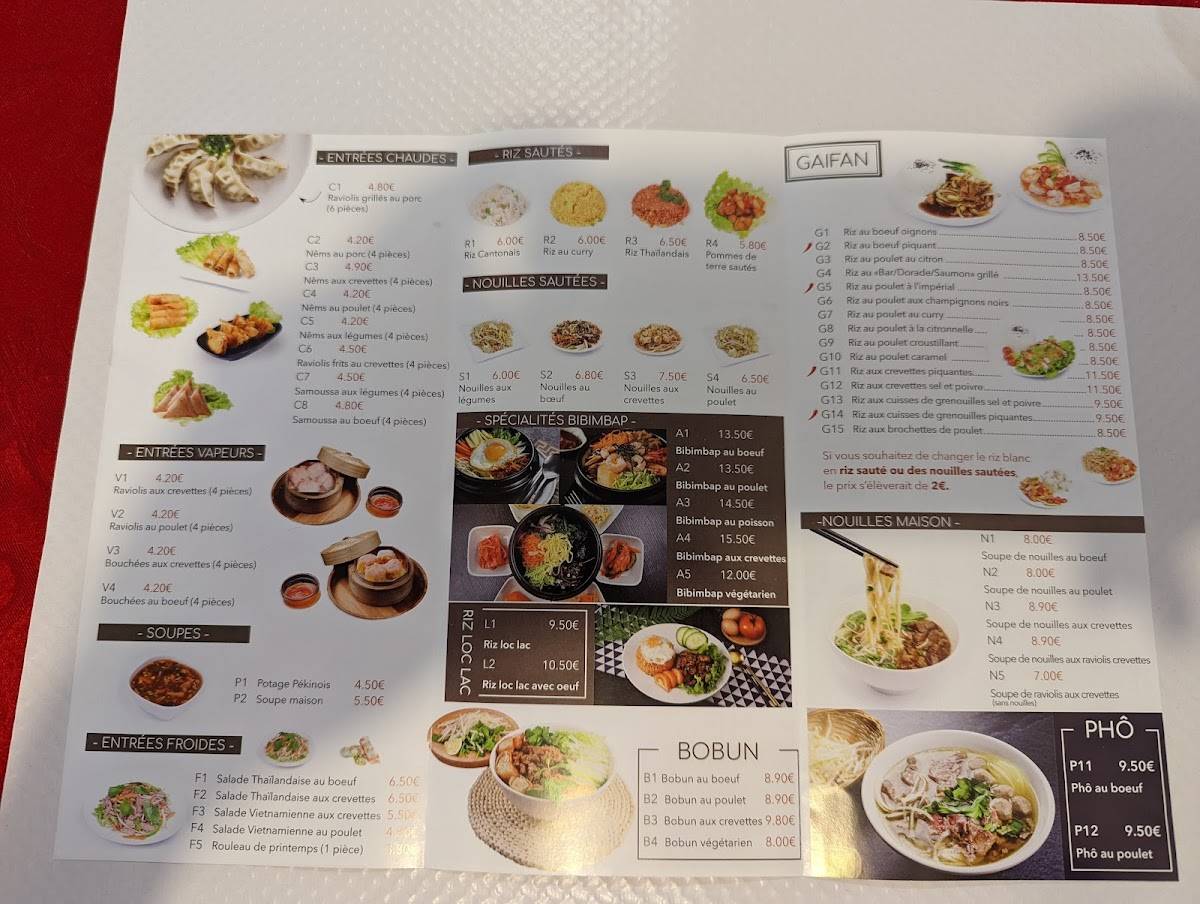 Menu au Chez Wu restaurant, Vendôme