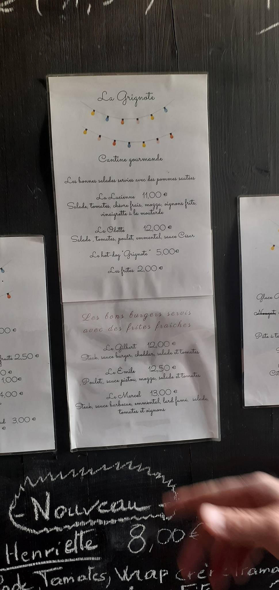 Menu au La Grignote restaurant, Cléon-d'Andran