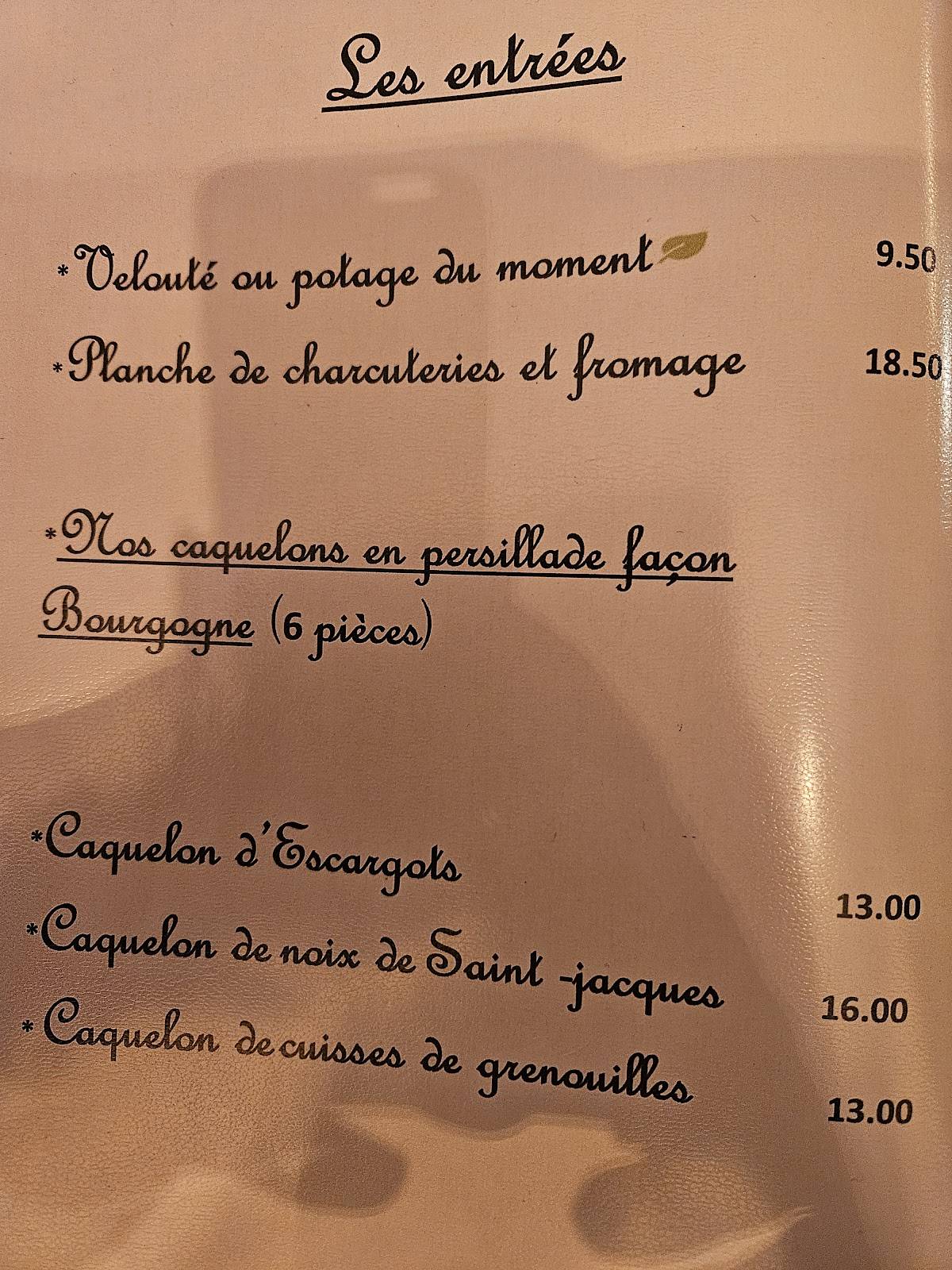 Menu at La Lanterne restaurant, Huez
