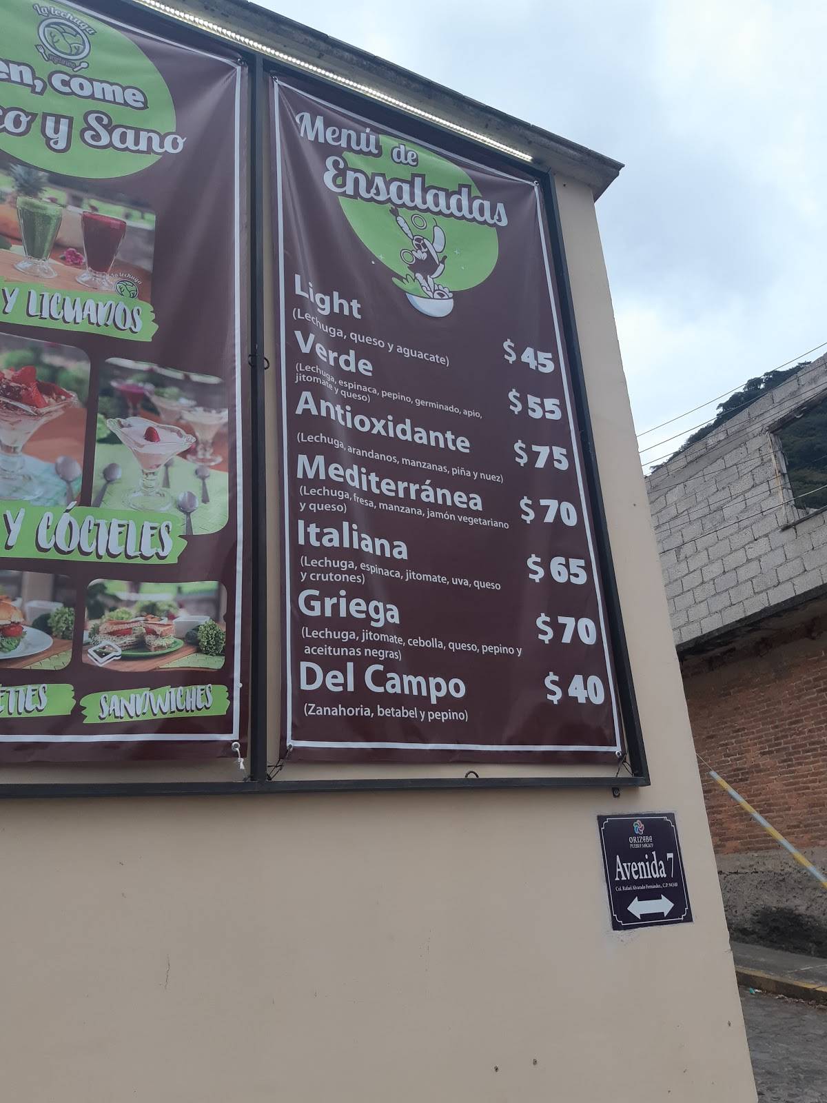 Carta del restaurante La Lechuga, Orizaba, Av. 7 567