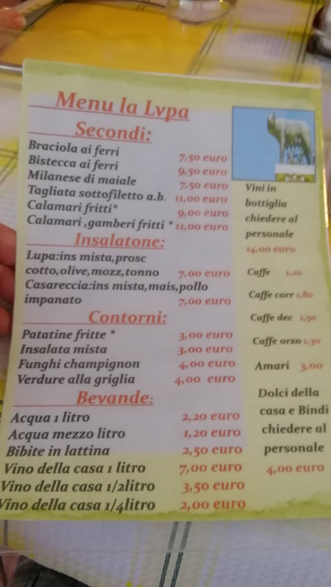 Menu da La Lupa ristorante, Casale Monferrato, Str. Vecchia Vercelli