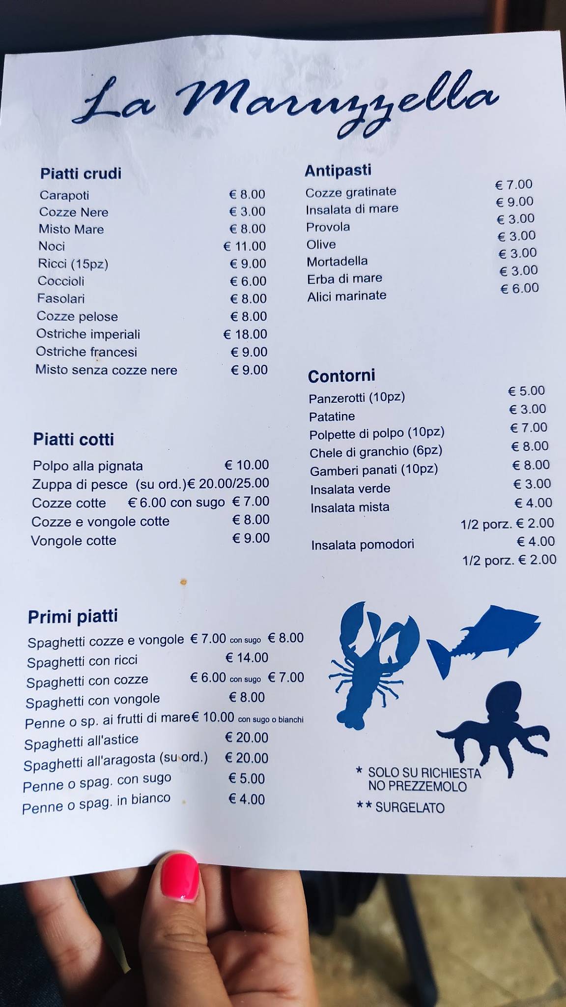 Menu da La Maruzzella ristorante, Conchiglie-Alto Lido