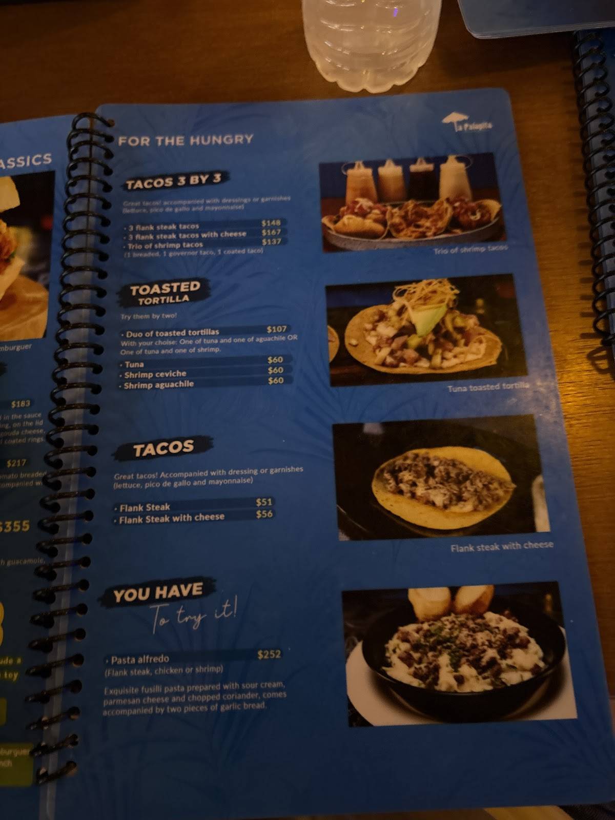 Carta de La Palapita Mexican Seafood Restaurant, Cancún