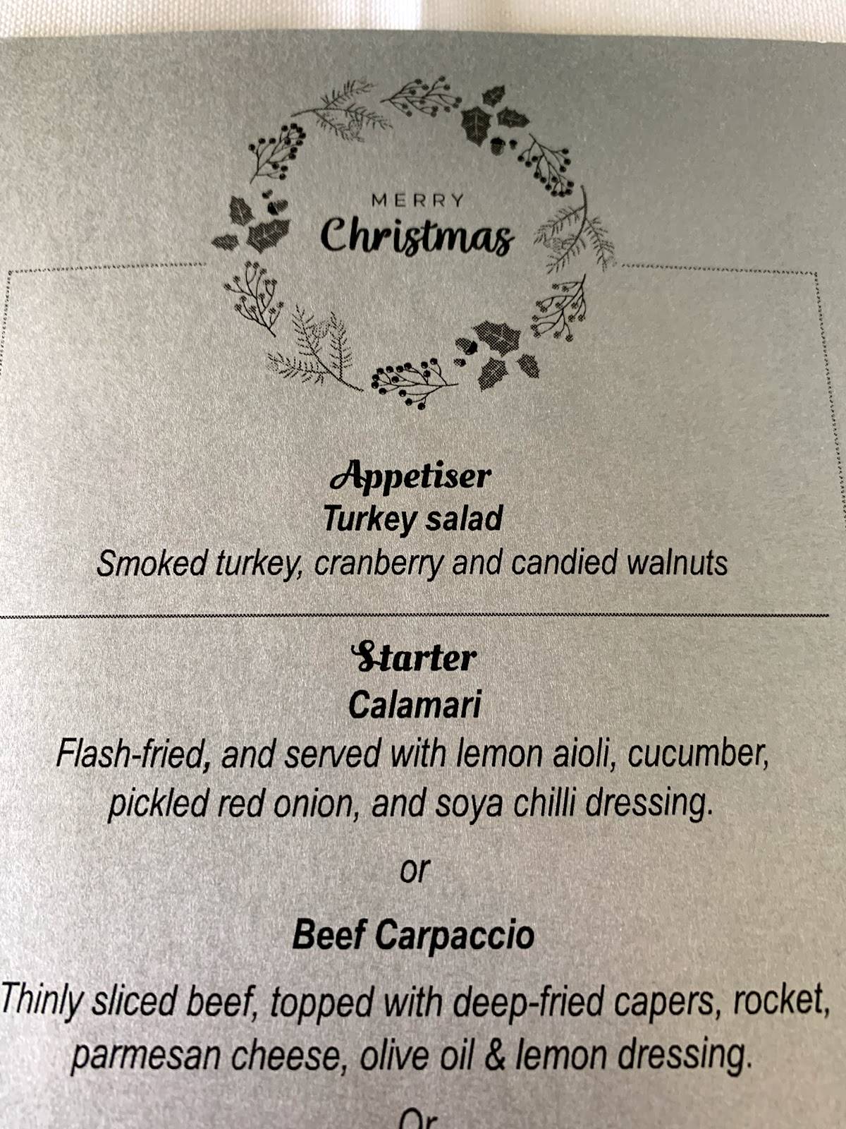 Menu at La Pineta restaurant, Stellenbosch, R44