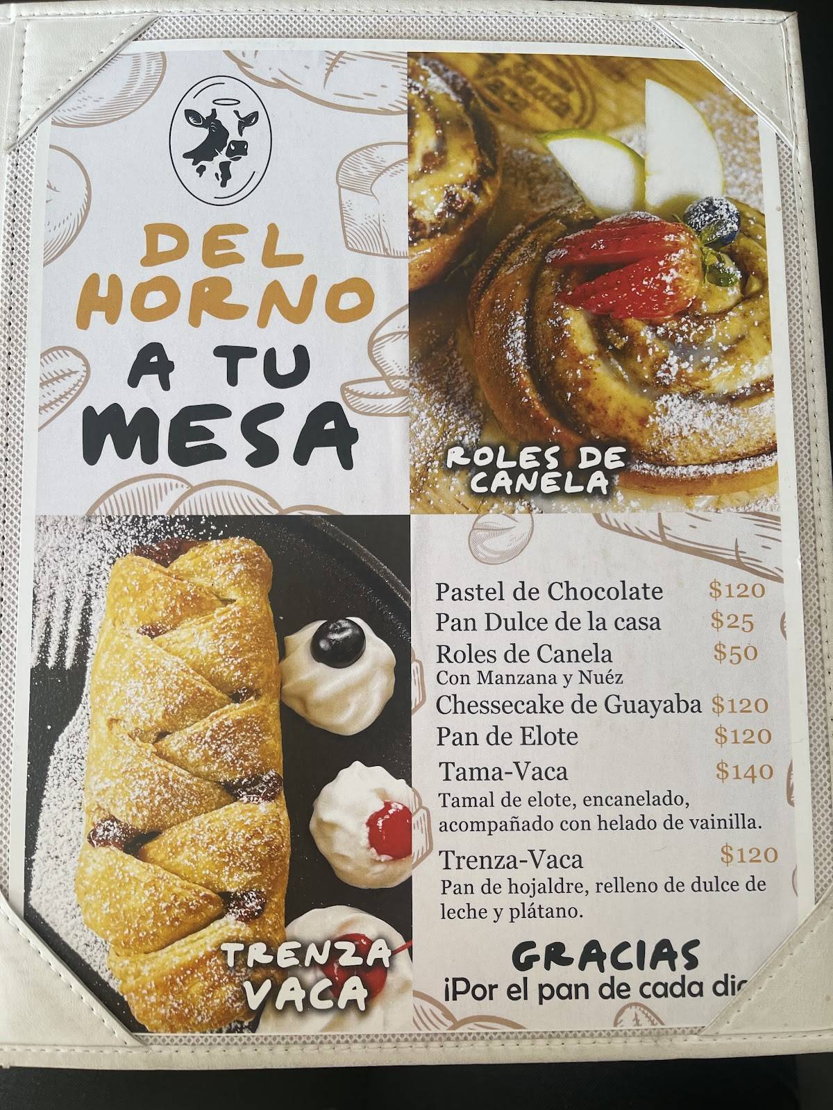 Menu at La Santa Vaca restaurant, Rosarito