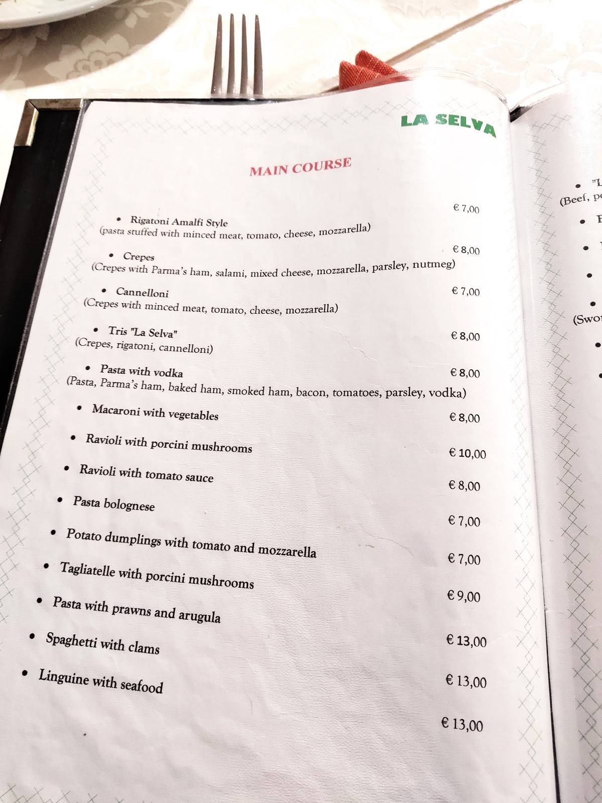 Menu da La Selva pizzeria, Pianillo