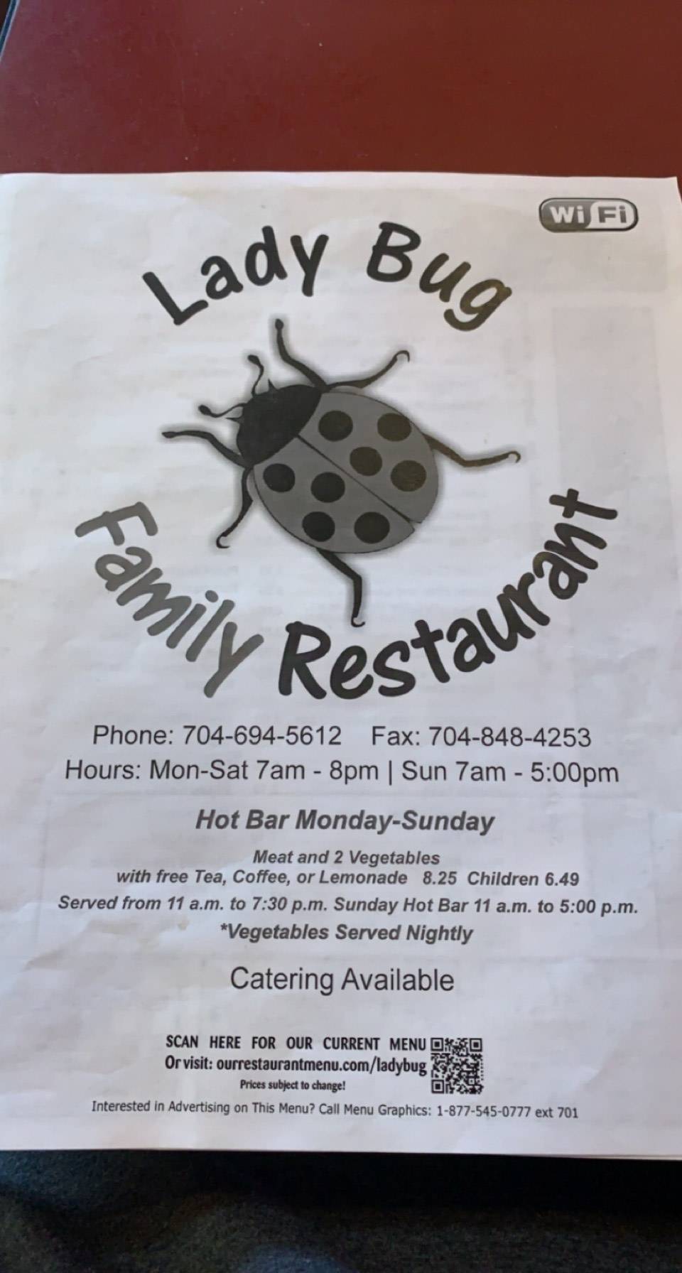 Menu at Lady Bug Family Restaurant, Wadesboro