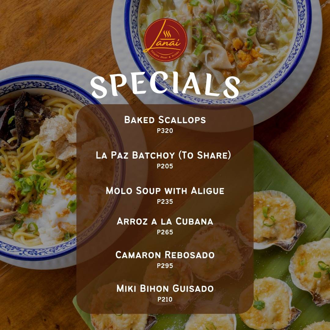 Menu at Lanai Filipino Diner & Drinks restaurant, Davao City