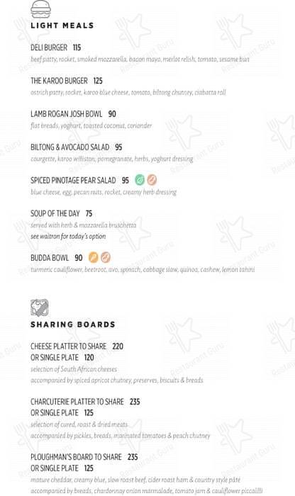 Menu at Lanzerac Deli restaurant, Stellenbosch