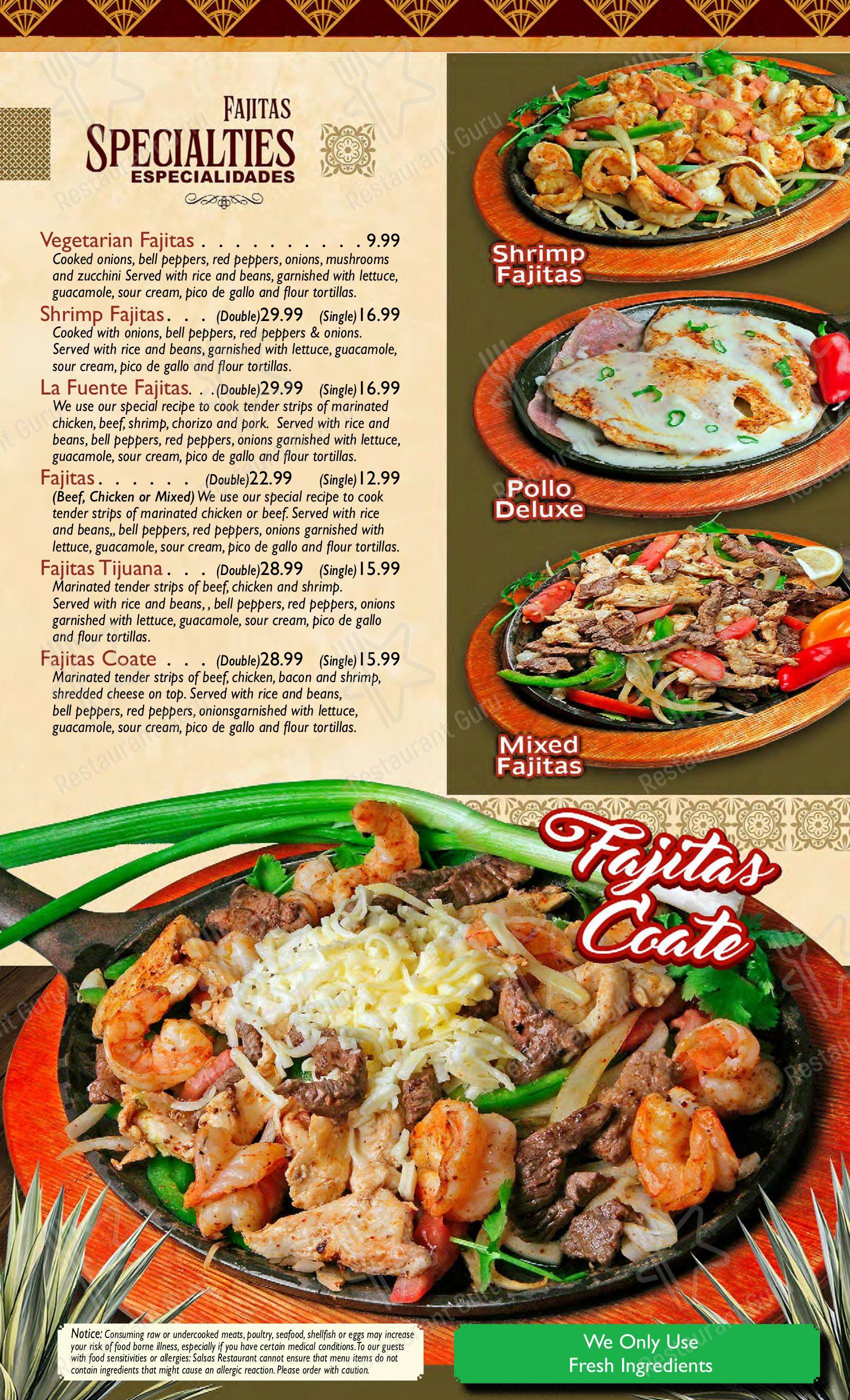 Menu at Las Fuentes Mexican Restaurant, Pryor