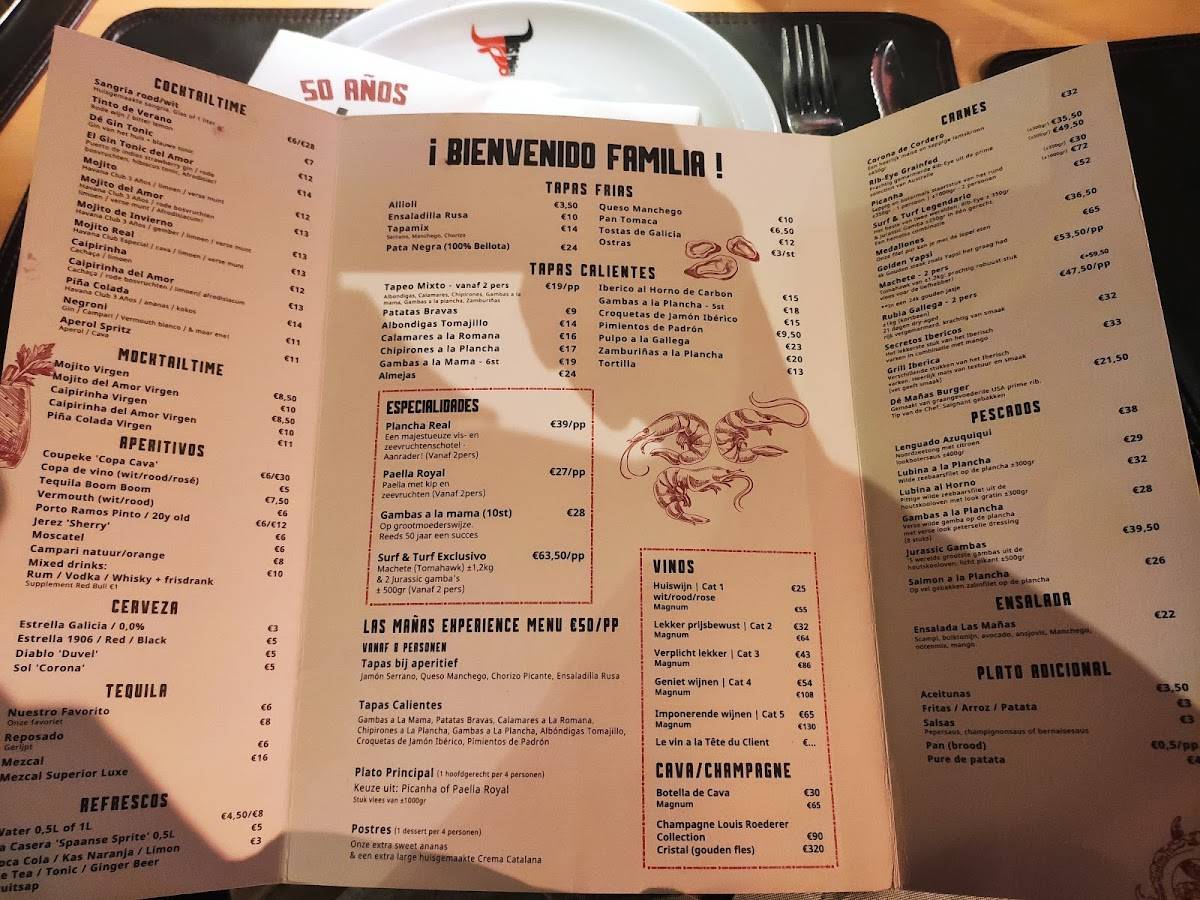 Menu at Las Mañas, Antwerp, Ankerrui 42