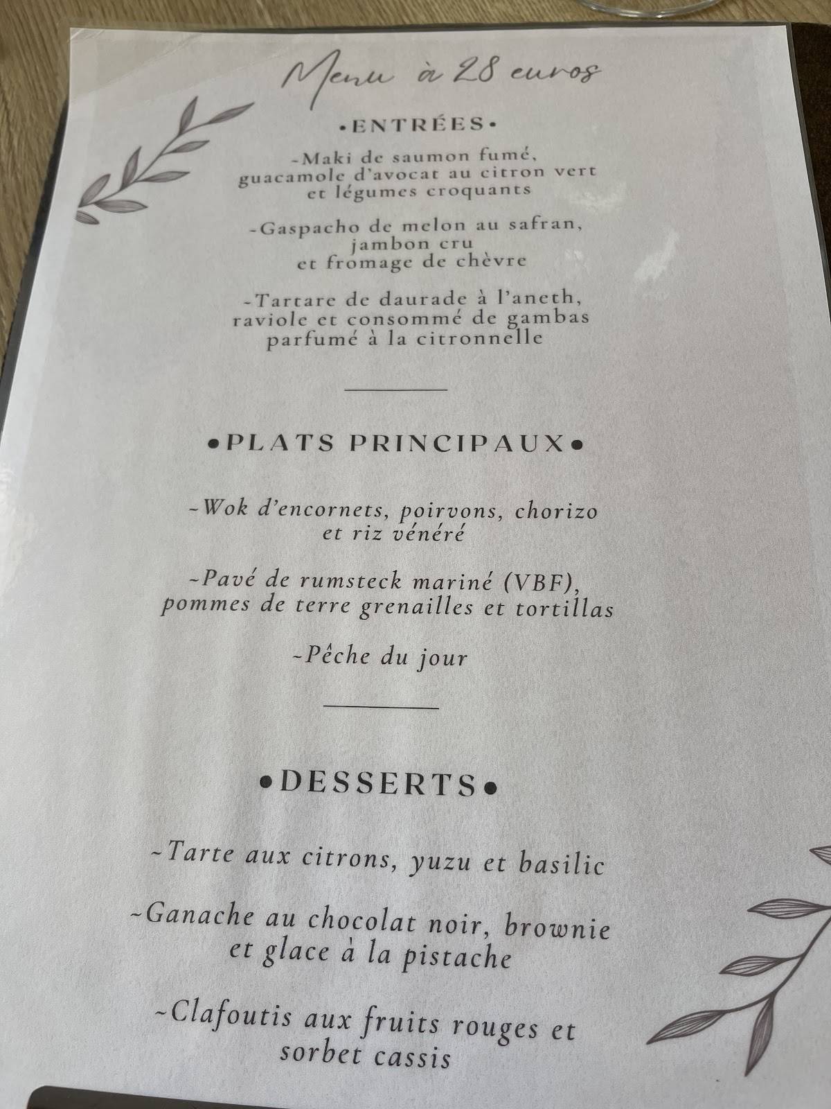 Menu au L'atelier restaurant, Perros-Guirec