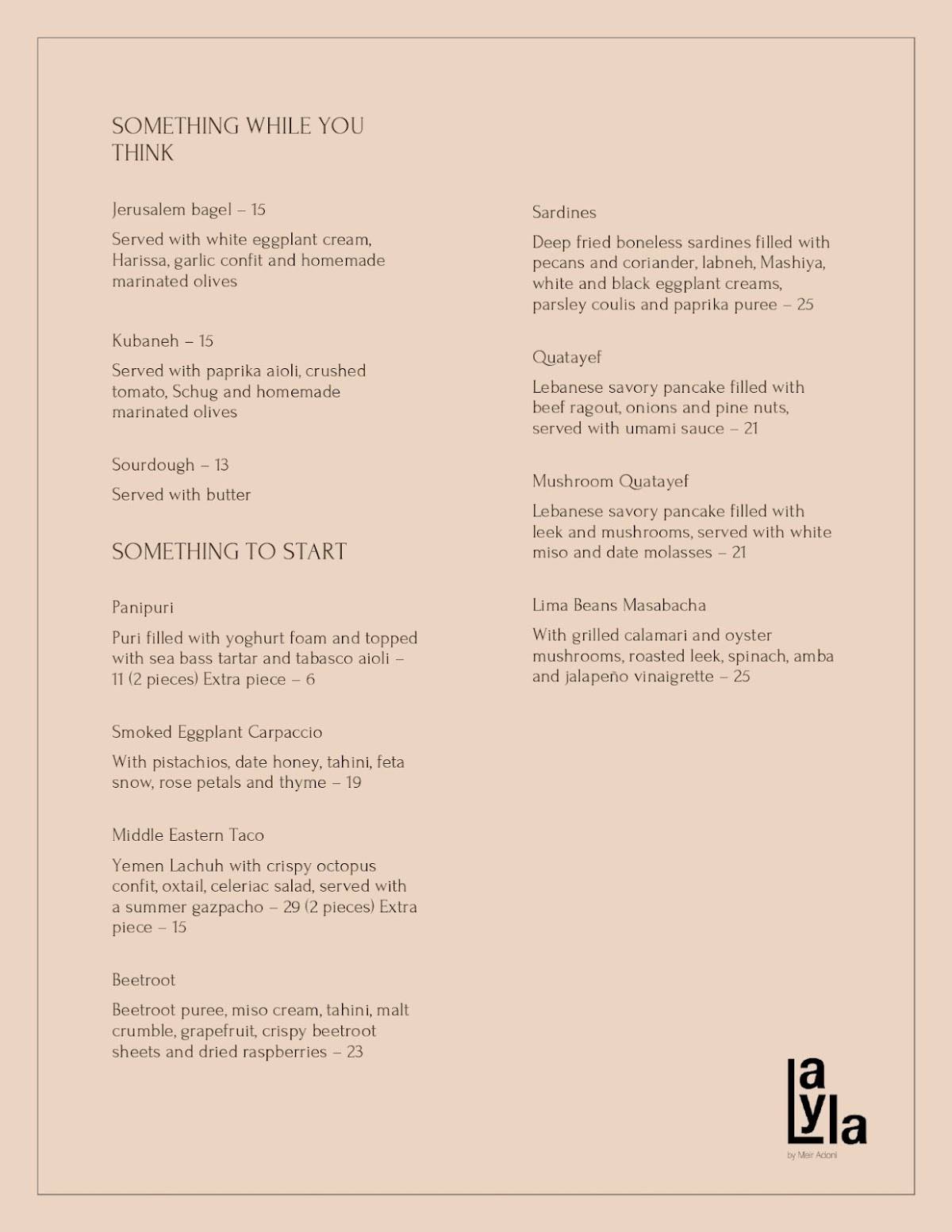 Menu at Layla Bar & Restaurant by Meir Adoni, Berlin