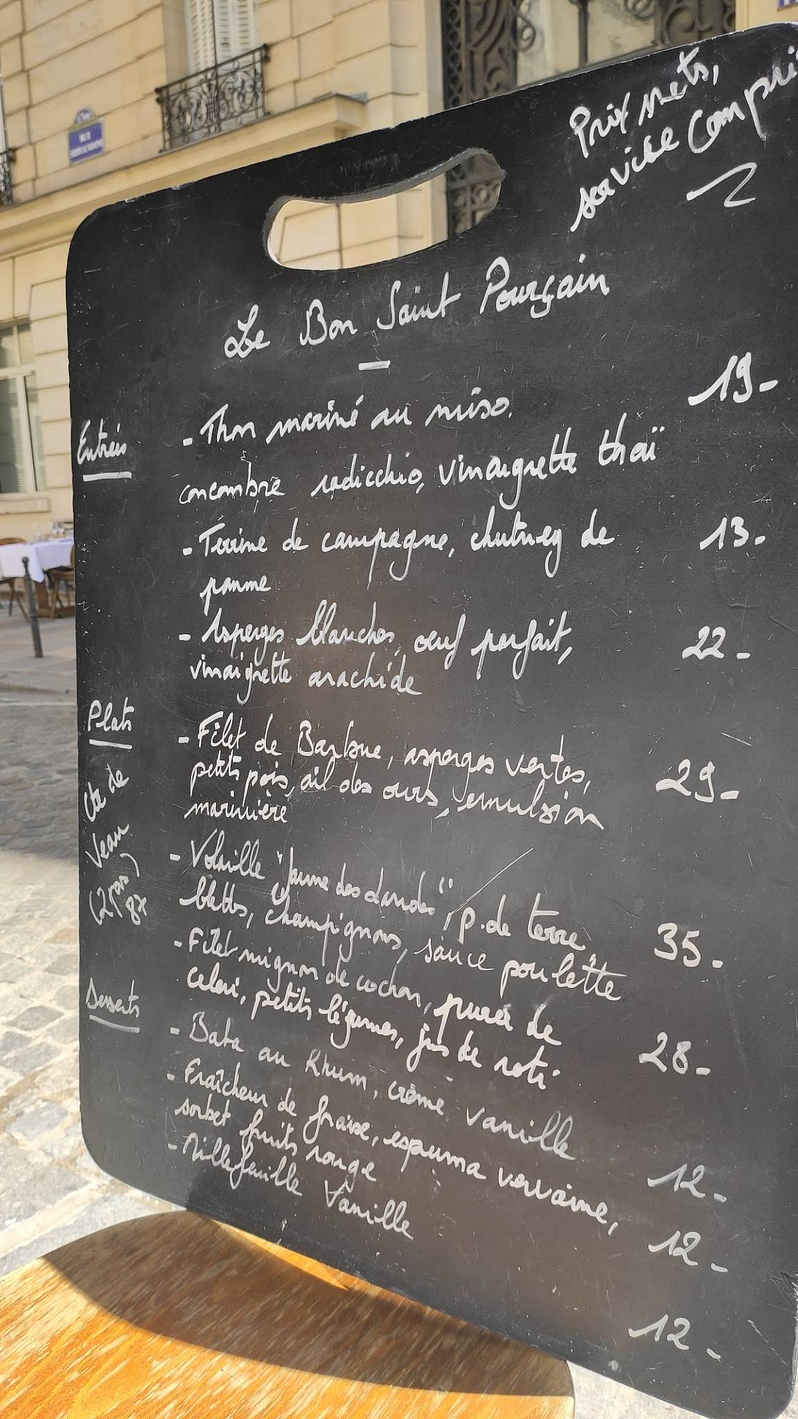 Menu au Le Bon Saint Pourçain restaurant, Paris