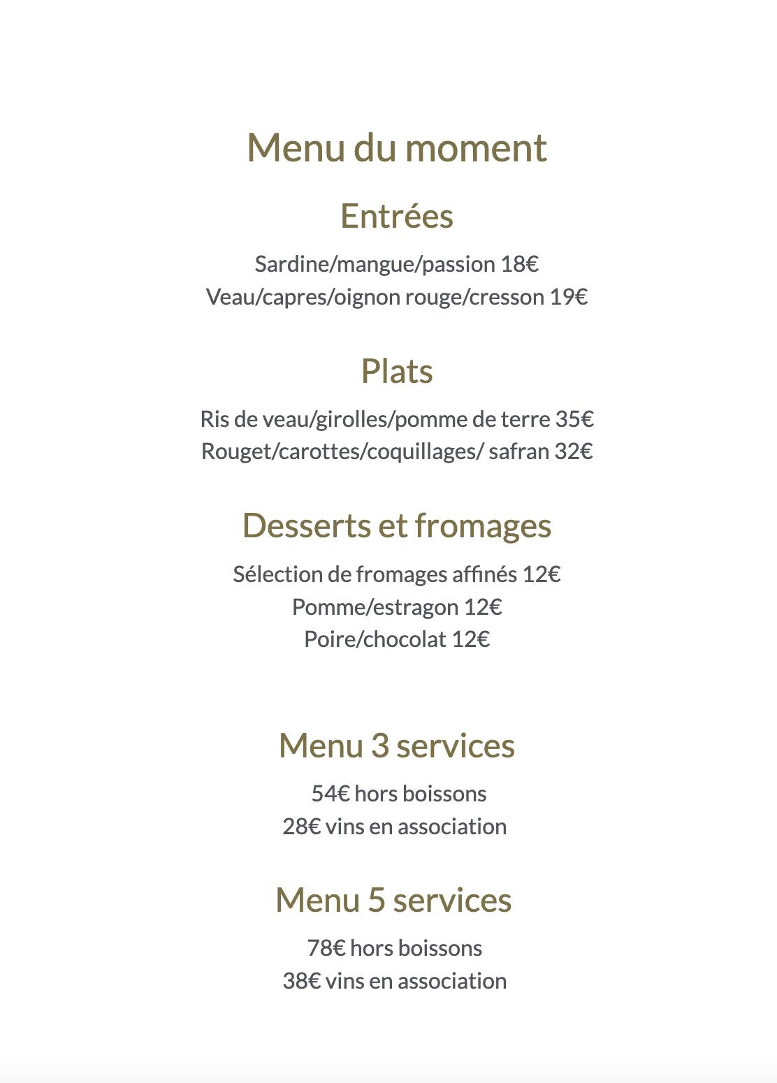 Menu au Restaurant Le Château de Parivaux, Gorcy