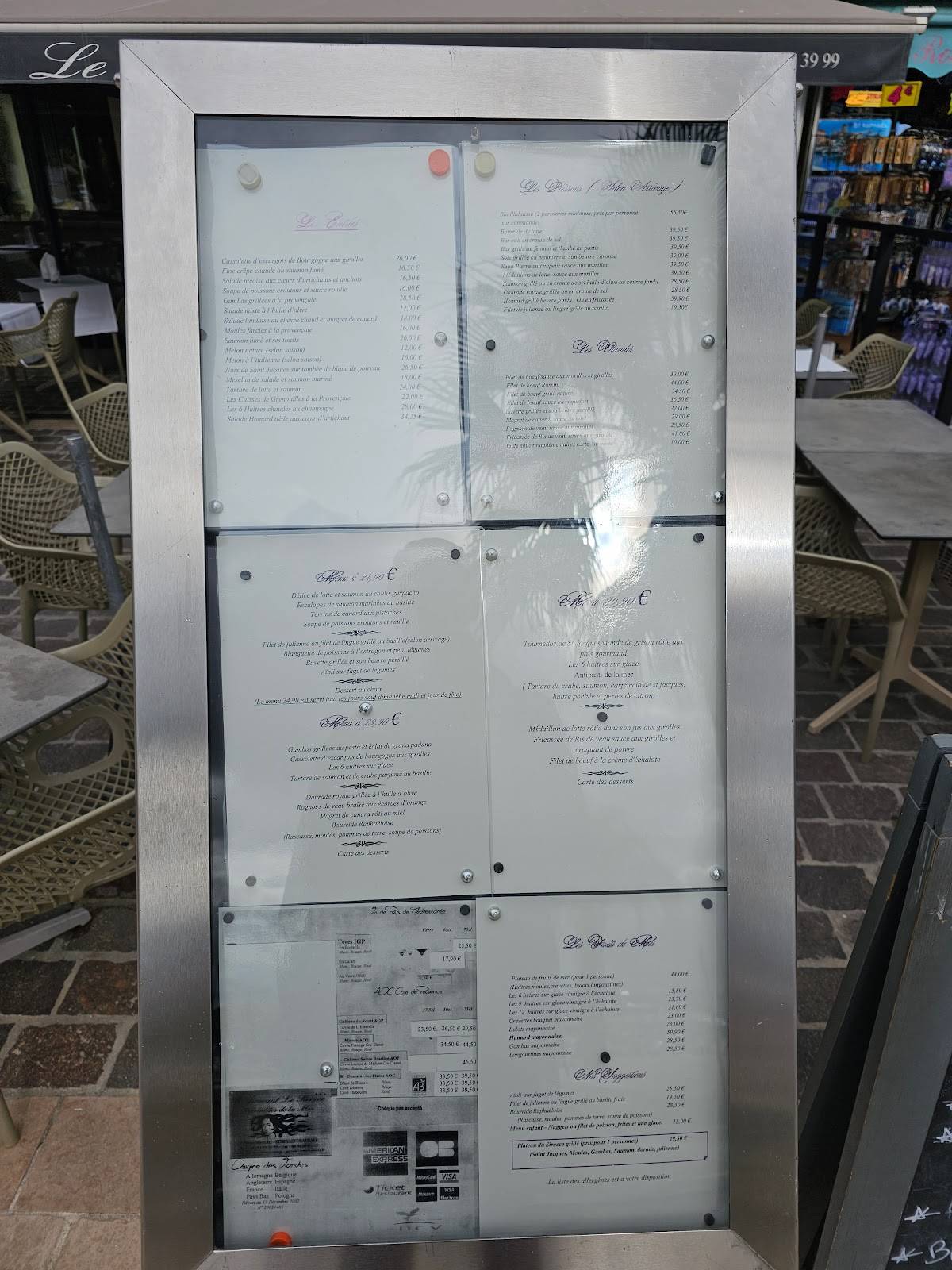 Menu au Le Sirocco restaurant, Saint-Raphaël