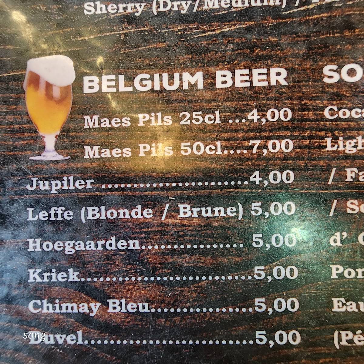 Menu au Les Mémoires de Grétry, Bruxelles, Rue Grétry 57B