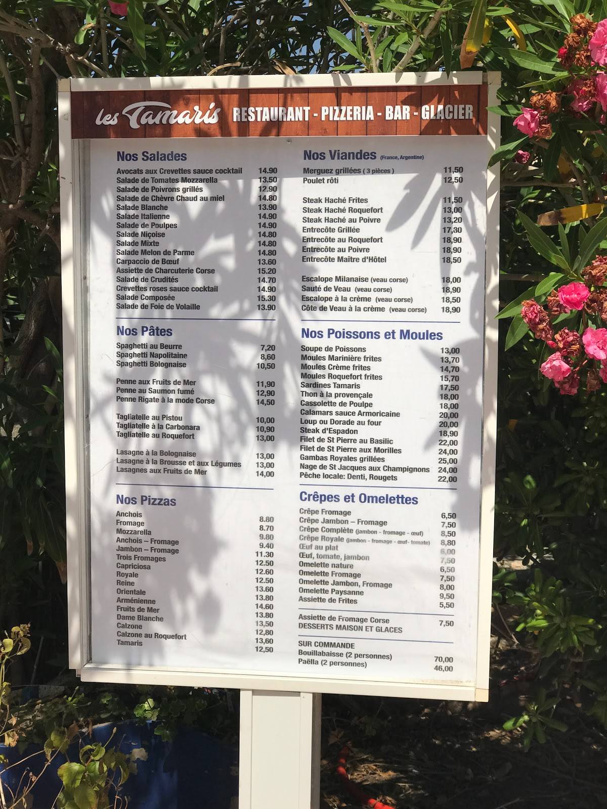 Menu au Les Tamaris Île-Rousse restaurant, L'Île-Rousse, Prom. de la ...
