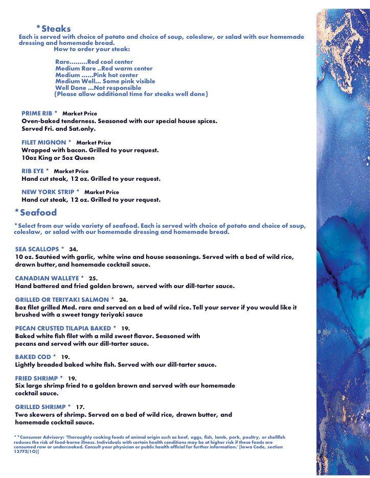 Menu at Lighthouse Inn restaurant, Cedar Rapids