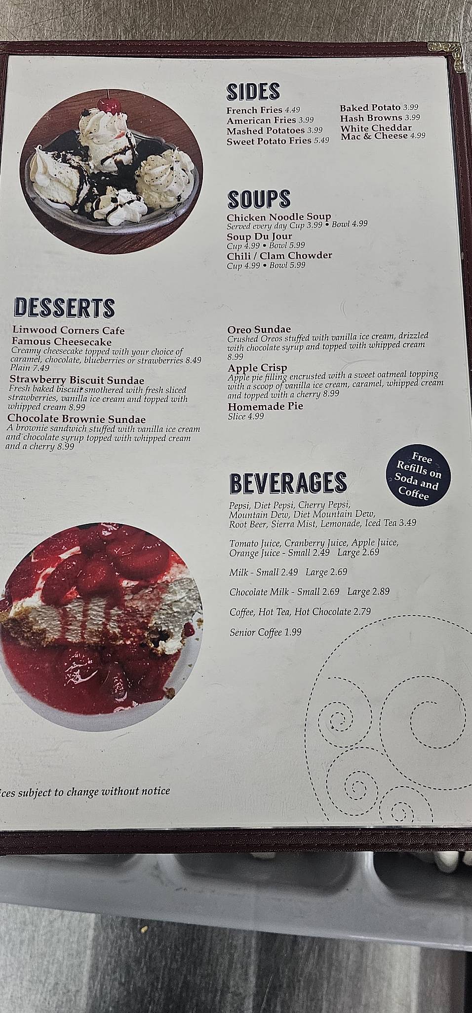 Menu at Linwood Corners Cafe, Linwood