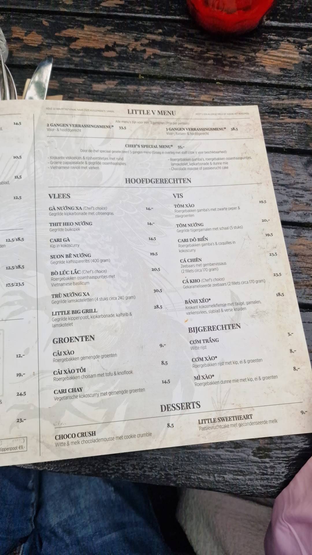 Menu at Little V Den Haag, The Hague