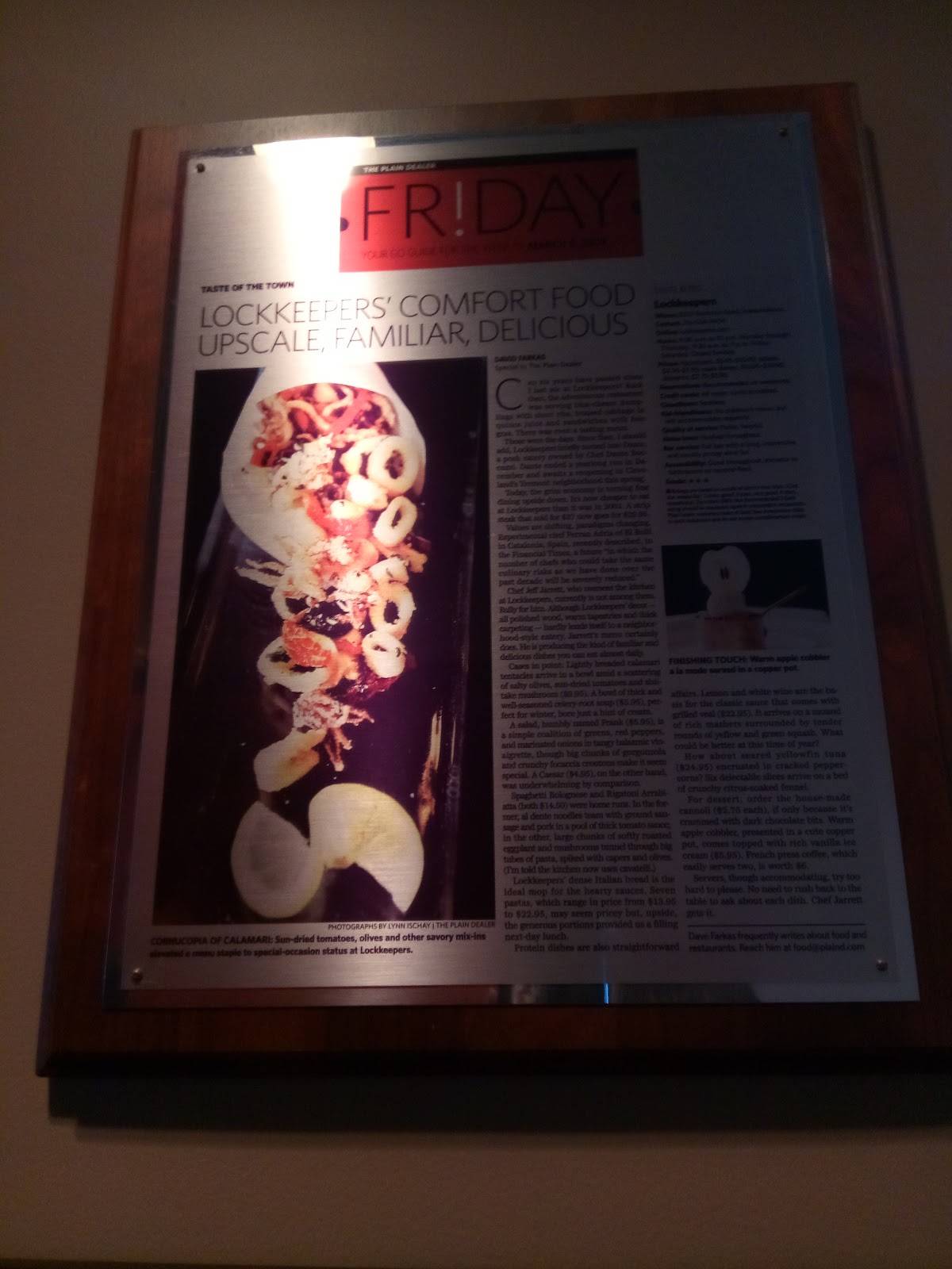 Menu at LockKeepers restaurant, Valley View