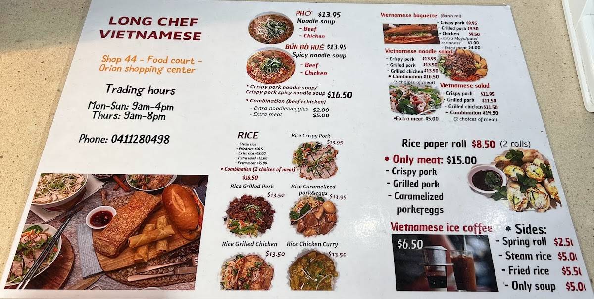 Menu at Long Chef Vietnamese restaurant, Springfield Central