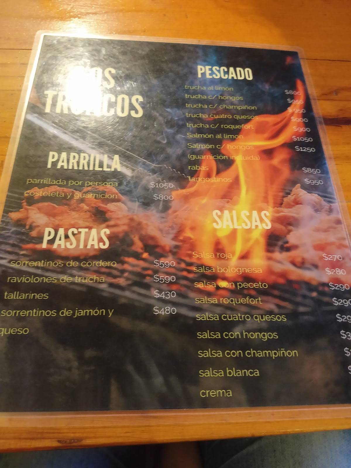 Carta del restaurante Los Troncos, Trevelin