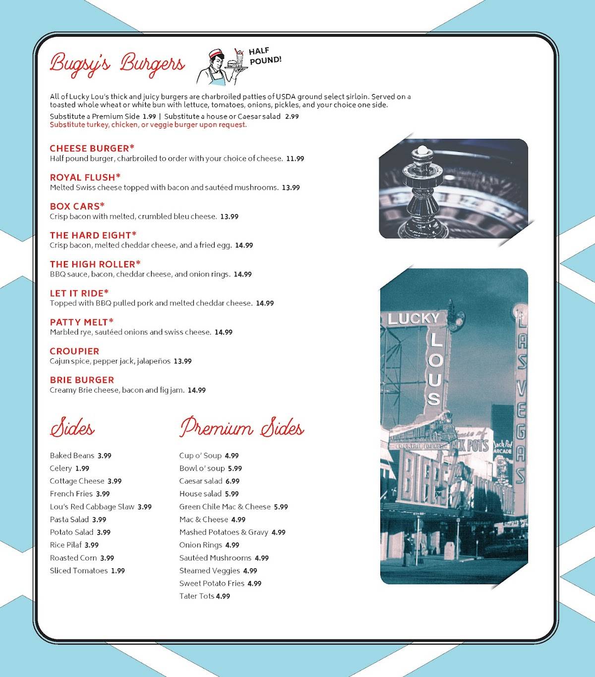 Menu at Lucky Lou’s American Kitchen restaurant, Mesa