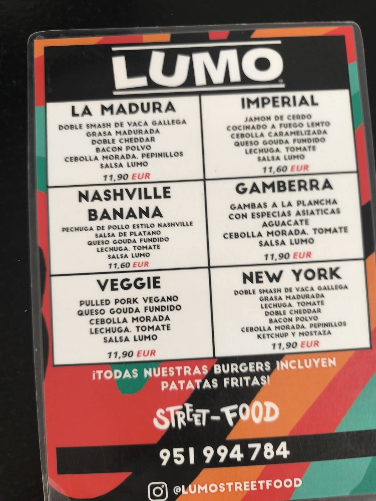 Carta del restaurante Lumo Street Food, Málaga