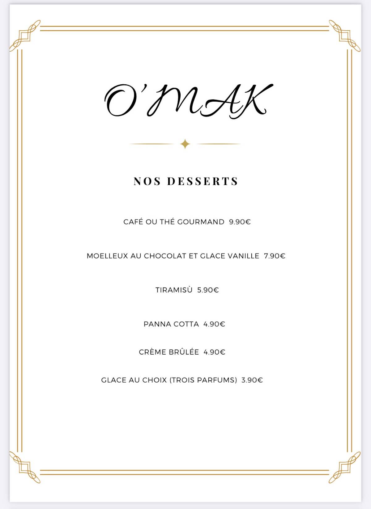 Menu au Omak-Pizza restaurant, Limeil-Brévannes