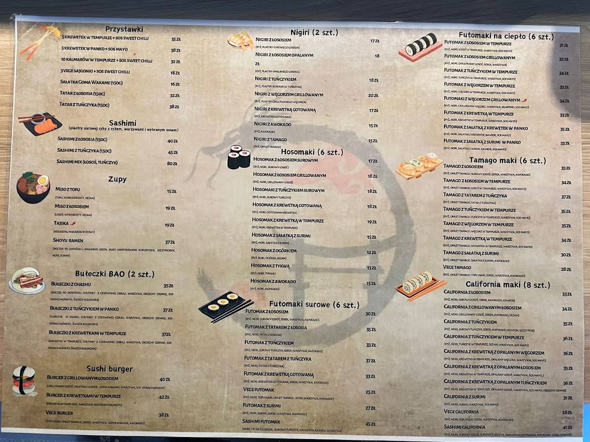 Menu at MATSURI SUSHI restaurant, Trzcianka