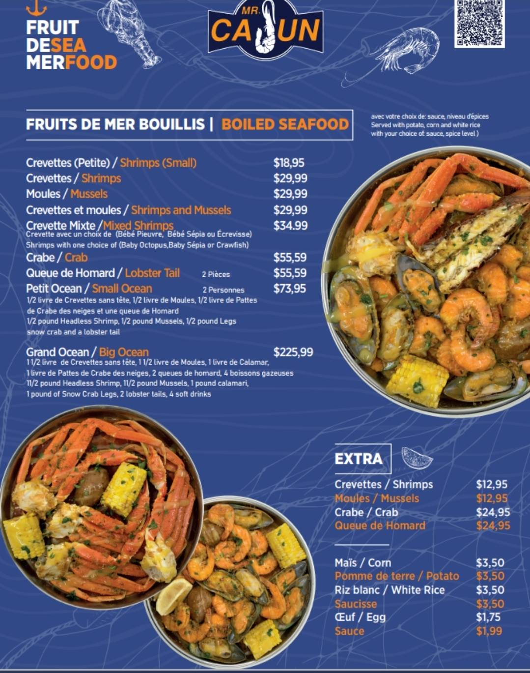 Menu at MR CAJUN restaurant, Brossard