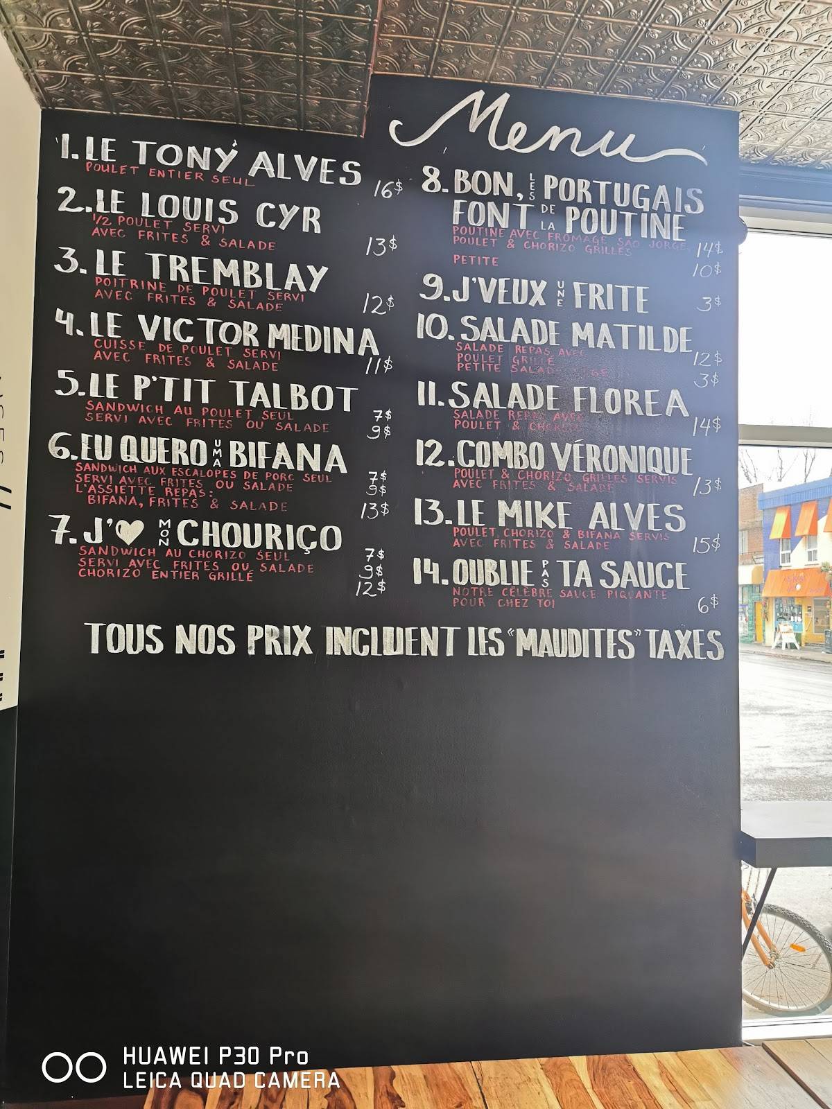 Menu au Ma Poule Mouillée restaurant, Montréal, 969 Rachel St E
