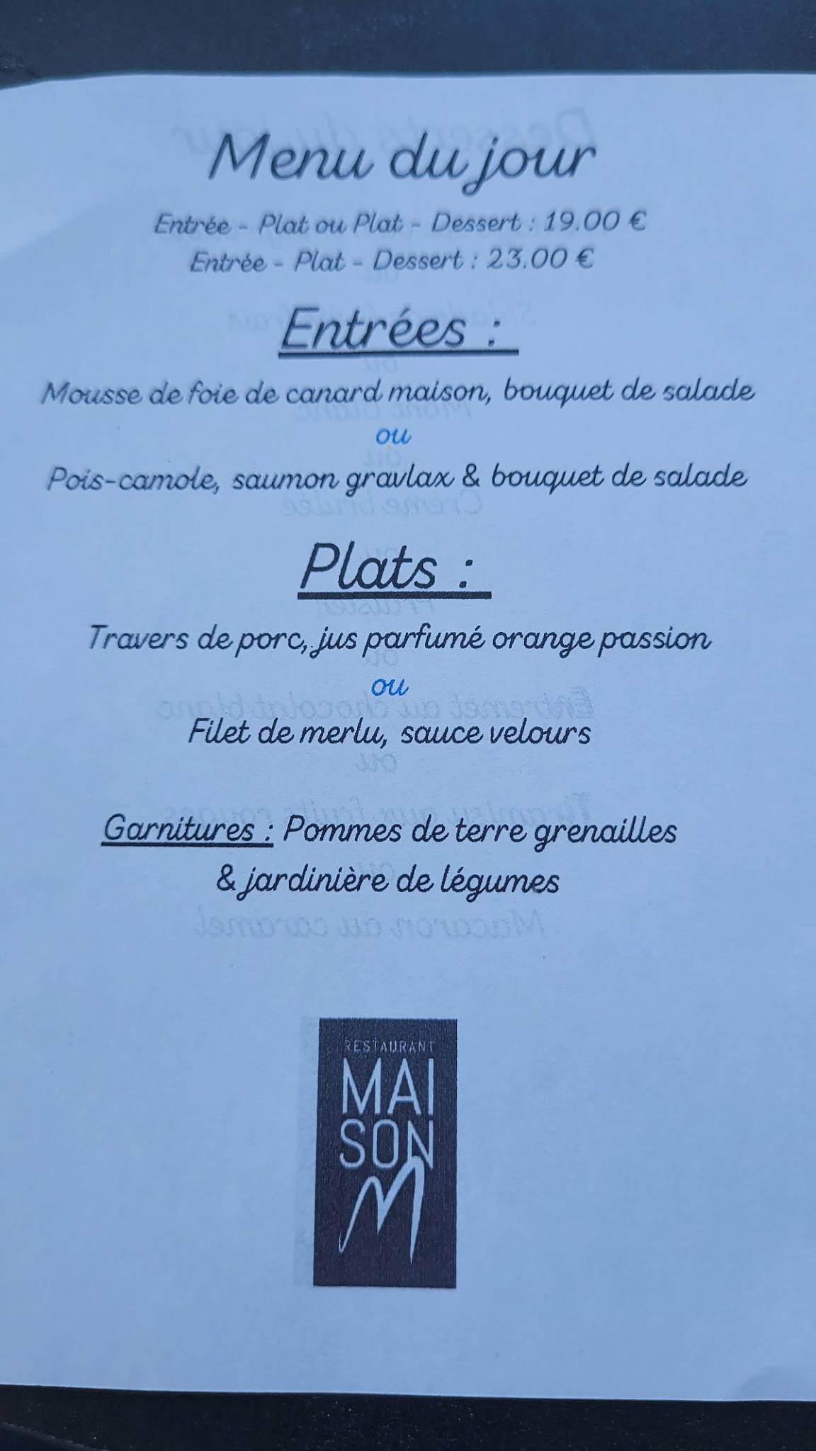 Menu au Restaurant Maison M, Villefranche-sur-Saone