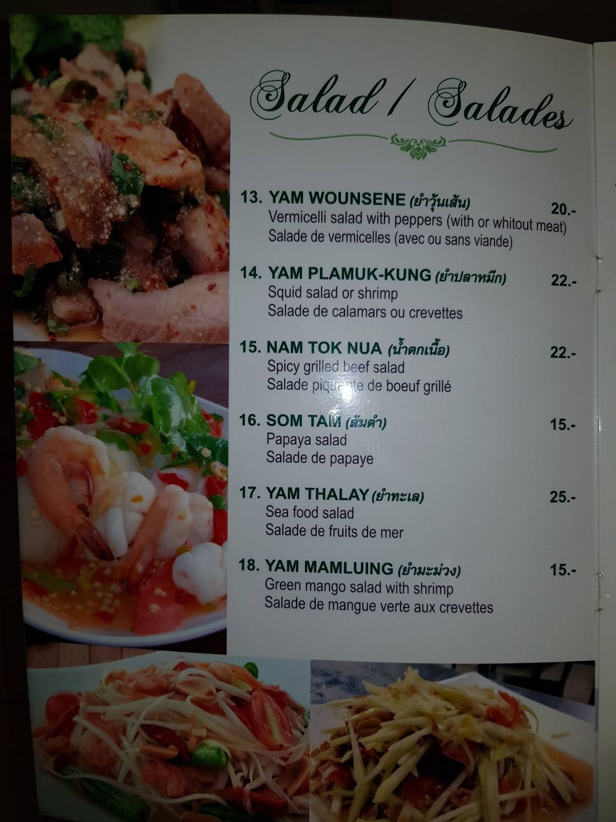 Menu at Marifah Thaï Restaurant, Meyrin, Rue Virginio-Malnati 42