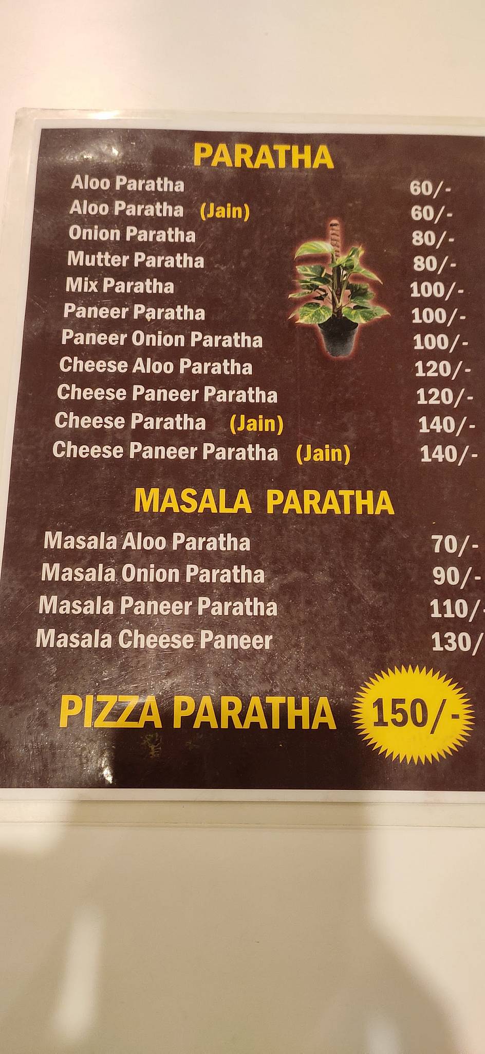 Menu at Matarani Parathas, Ahmedabad