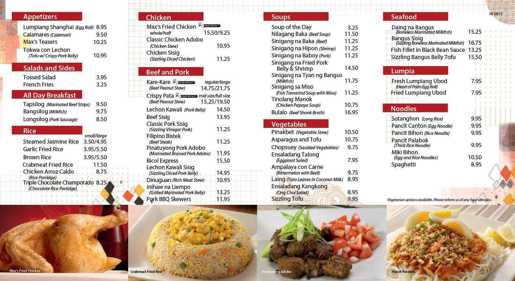 Menu at Max's Restaurant Waipahu, Cuisine of the Philippines, Waipahu ...