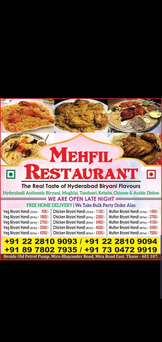 Menu at Mehfil Restaurant Hyderabadi Dum Biryani, Mumbai, Shop no- 16 ...