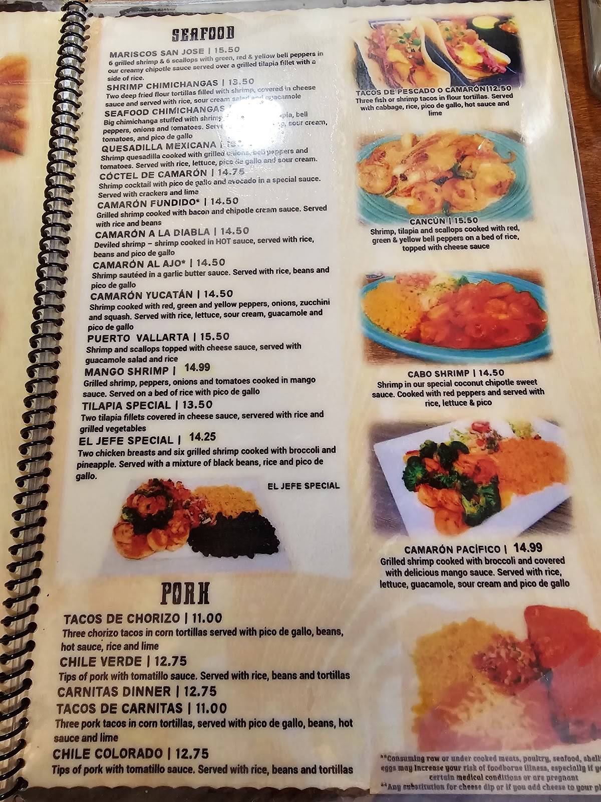 Menu at Mi Casa Azteca restaurant, Independence