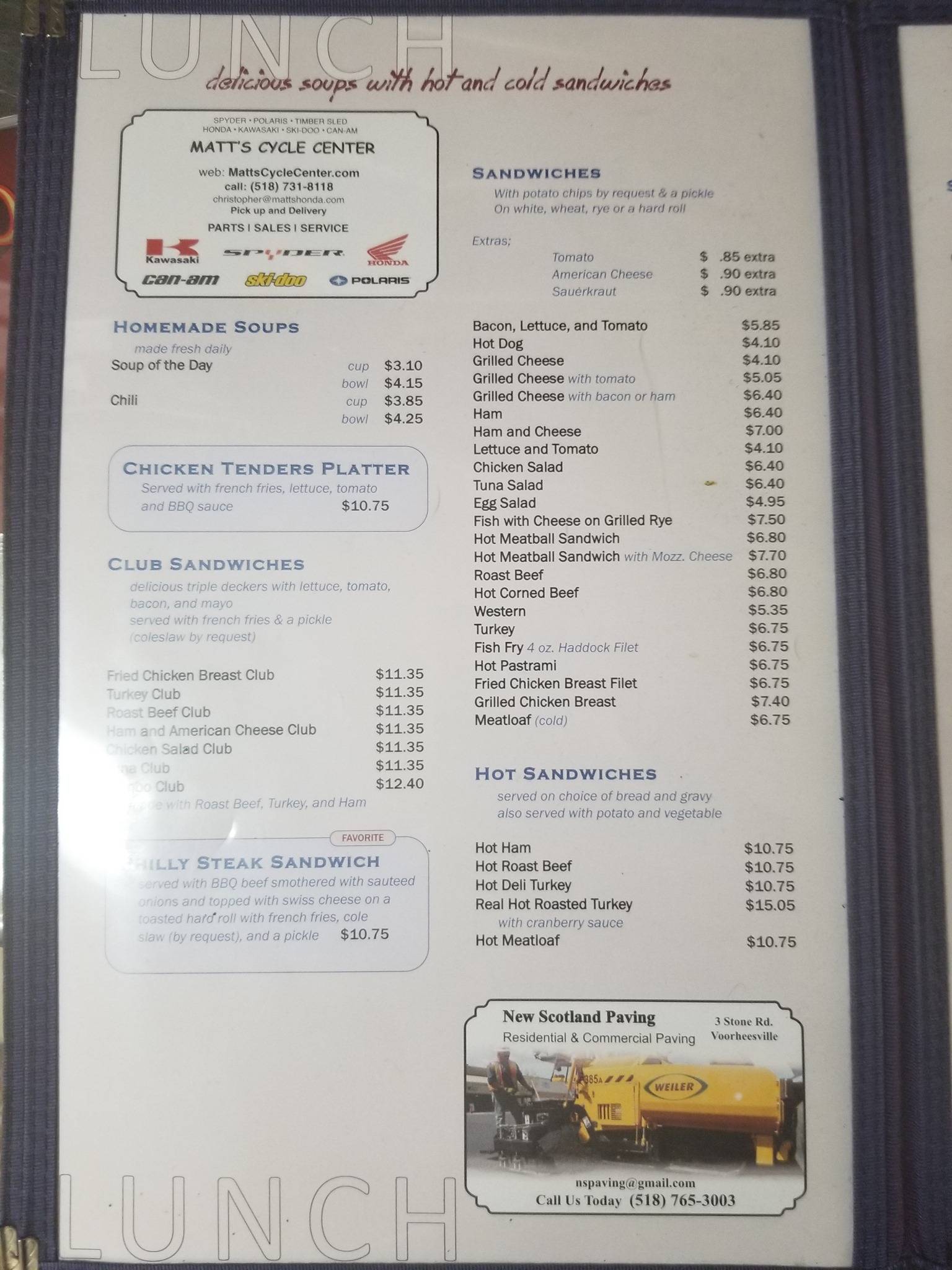 Menu at Middleburgh Diner restaurant, Middleburgh