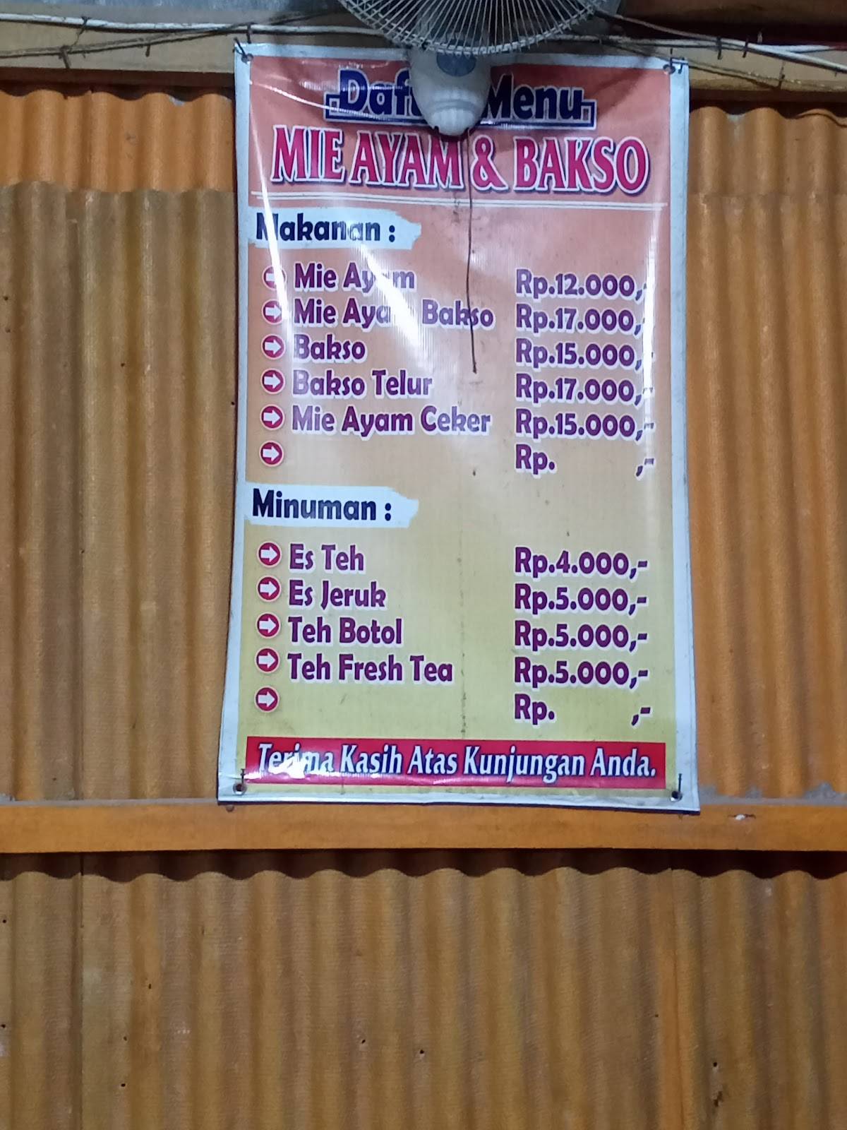 Menu at Mie Ayam Bakso Khas Semarang restaurant, Indonesia